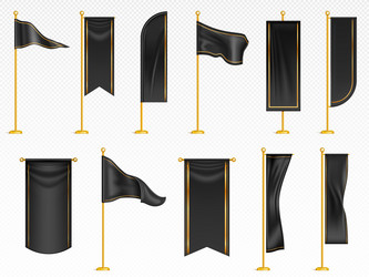 3d black gold vertical pennant flag mockup Vector Image