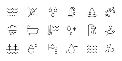 Water pollution ecology problem icon set in thin Vector Image