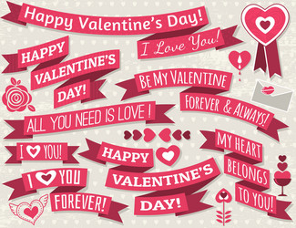 Set of ribbon valentines design Royalty Free Vector Image