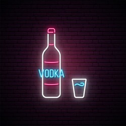 Retro neon wine sign on brick wall background Vector Image