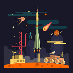 Space mission control center rocket launch Vector Image