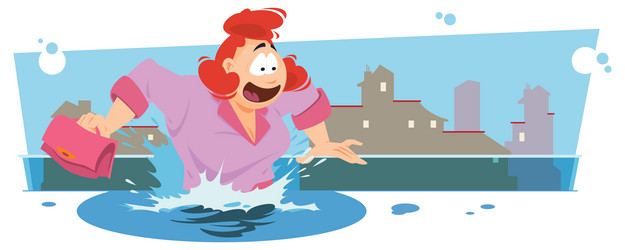Business woman is sinking in deep puddle Vector Image