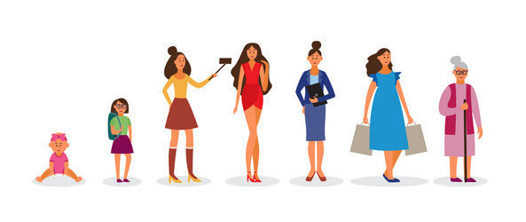 Human life cycle from childhood to old age flat Vector Image