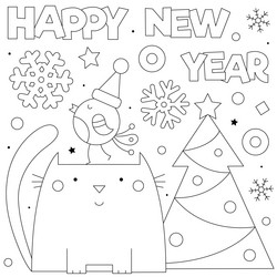 Happy new year coloring page black and white Vector Image