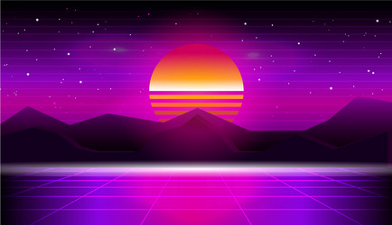 Summer synth retro wave poster with sunrise Vector Image