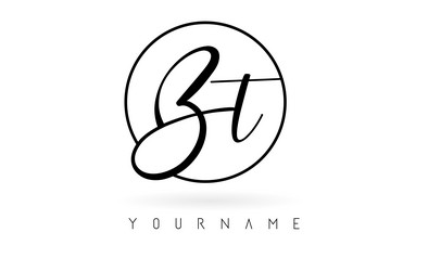 Outline blue letters bt b t logo with leading Vector Image