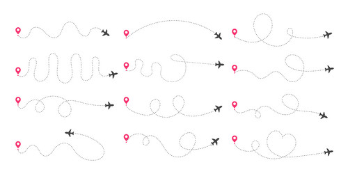 Airplane routes travel icon from start Royalty Free Vector