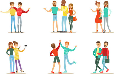 Friends spending good time together set men Vector Image