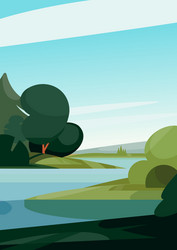 Summer landscape with house on the river bank Vector Image