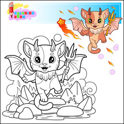 Cartoon cat demon coloring page outline Royalty Free Vector