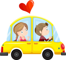 Cartoon girl sitting in a car behind wheel Vector Image