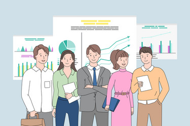 Chart report cartoon character colleagues Vector Image