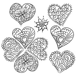 Doodle heart coloring pages set with cute Vector Image