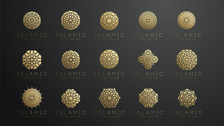 Gold islamic logo set on dark background ramadan Vector Image