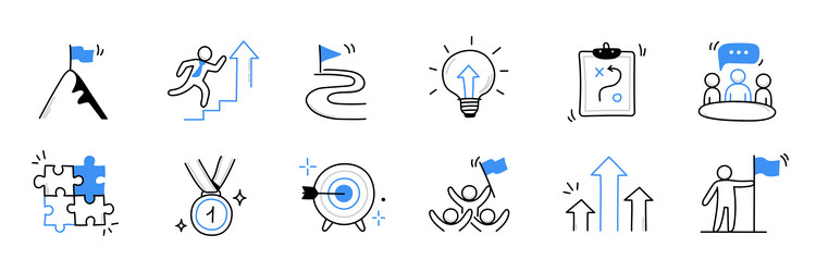 Business progress challenge doodle icon set hand Vector Image