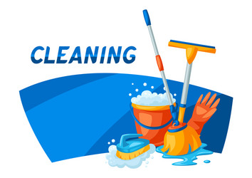 Housekeeping background with cleaning items Vector Image