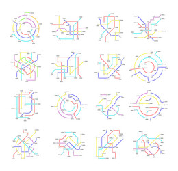 Metro map signs color thin line icon set Vector Image