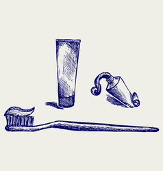 Toothbrush and toothpaste Royalty Free Vector Image