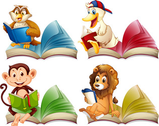 Cute wild animals reading books icon set Vector Image
