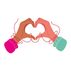 Red string hands shaped heart Royalty Free Vector Image