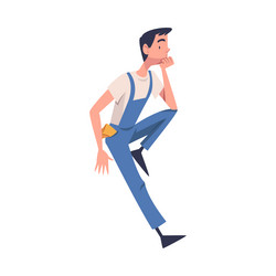 Man construction worker character in blue overall Vector Image