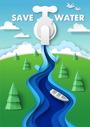 Save water paper cut design template Royalty Free Vector