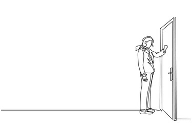 Single one line drawing businessman knocking Vector Image