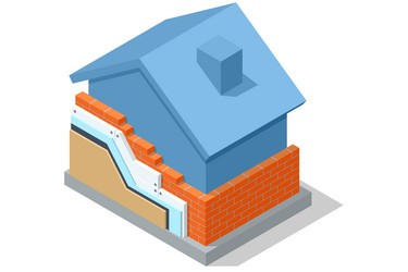 Isometric thermal external insulation brick wall Vector Image