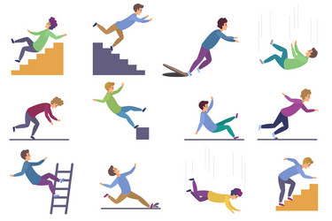 Slippery stairs warning stickman figure falling Vector Image