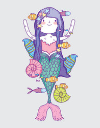 Cute cartoon little mermaid siren sea theme Vector Image