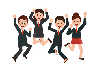 Happy business workers jumping celebrating success