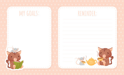 Note and reminder card with cute friendly cat Vector Image