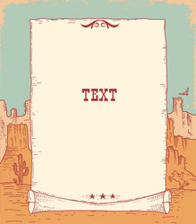 Wild west paper for text cowboy western hand Vector Image