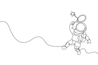 One continuous line drawing of cosmonaut Vector Image
