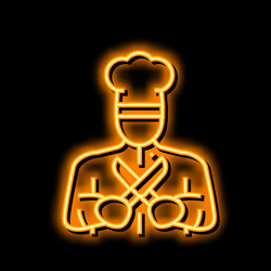 Chef master neon with hat banner Royalty Free Vector Image