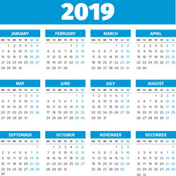 Simple 2019 year calendar Royalty Free Vector Image