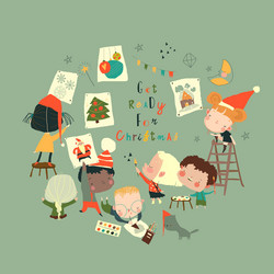 Cartoon set with children getting ready Royalty Free Vector