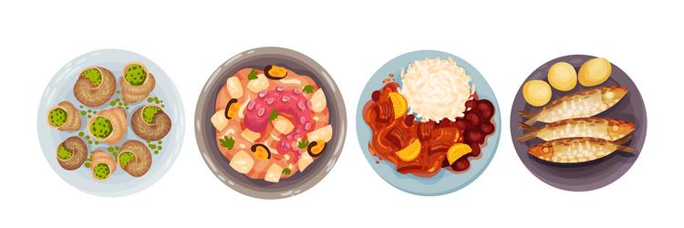 Portuguese dishes and main courses view from above