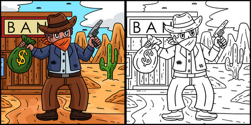 Cowboy wanted poster coloring page for kids Vector Image