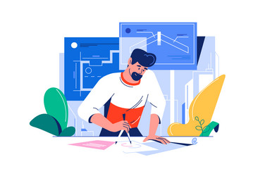 Cartoon architect with blueprint Royalty Free Vector Image