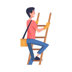 Man construction worker character climbing ladder Vector Image