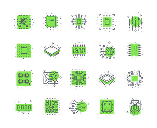Chips icons outline set Royalty Free Vector Image