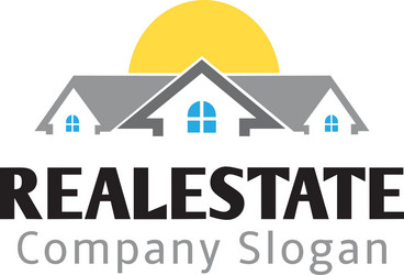 Real estate houses and sun logo Royalty Free Vector Image
