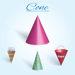 Cone volumetric geometrical figure with examples Vector Image