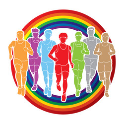 Marathon runners group of people running men run Vector Image