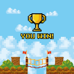 Pixel game win screen retro 8 bit video Royalty Free Vector