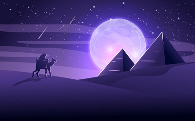 Full moon night egypt pyramid desert arabian Vector Image