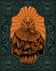 Scary eagle satan on engraving ornament frame Vector Image