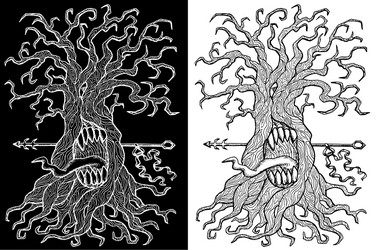 Black and white mystic fantasy tree line art Vector Image