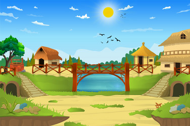 Of beautiful village cartoon Royalty Free Vector Image
